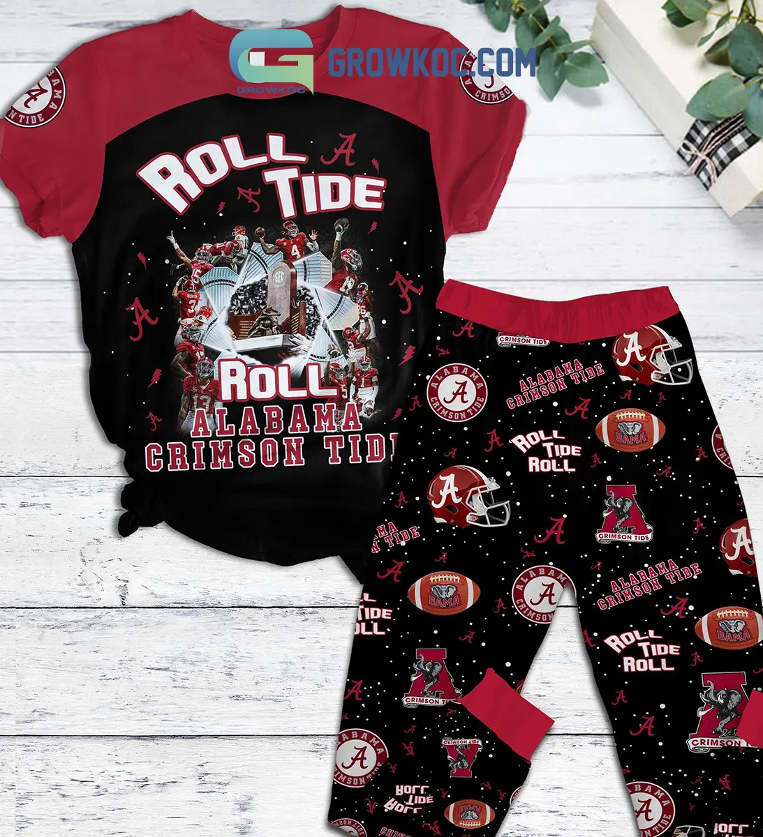 Alabama Crimson Tide Roll Tide Roll Fleece Pajamas Set - Hearthtops Store