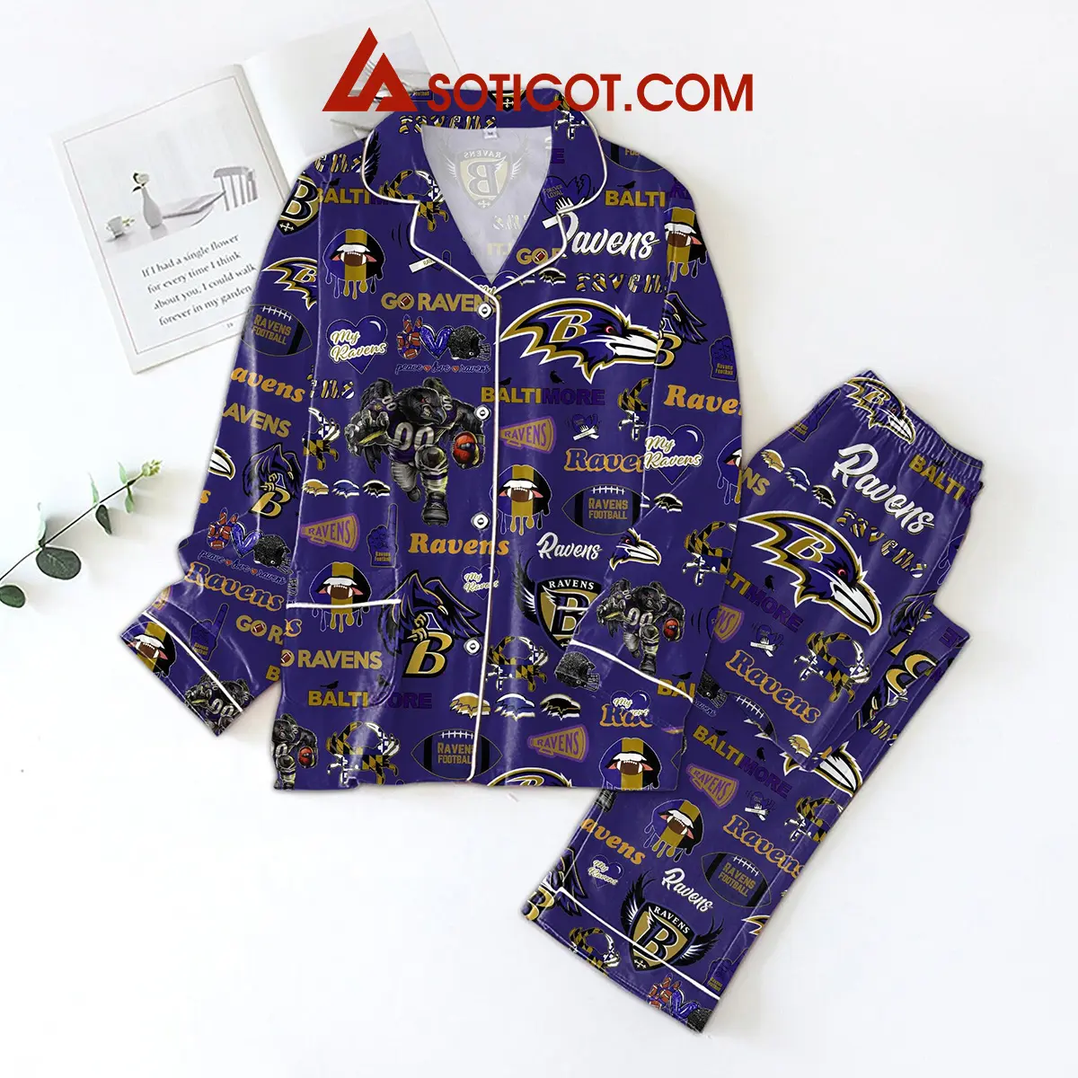 Baltimore Ravens Go Ravens Mascot Pajamas Set - Hearthtops Store
