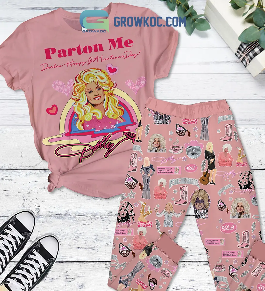 Dolly Parton Me Valentine Pink Fleece Pajamas Set - Hearthtops Store