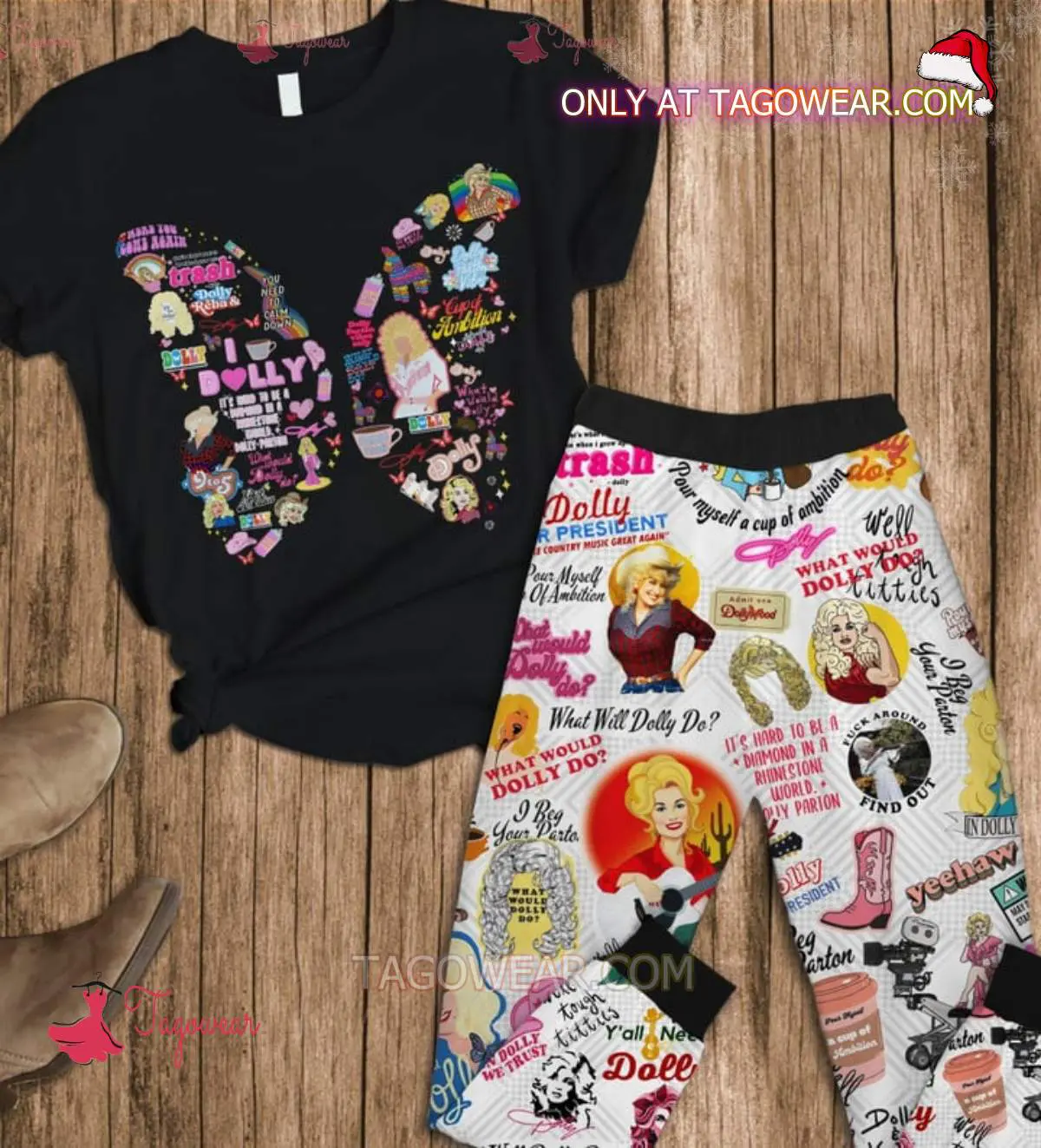 Dolly Parton Music Pattern Butterfly Pajamas Set - Hearthtops Store