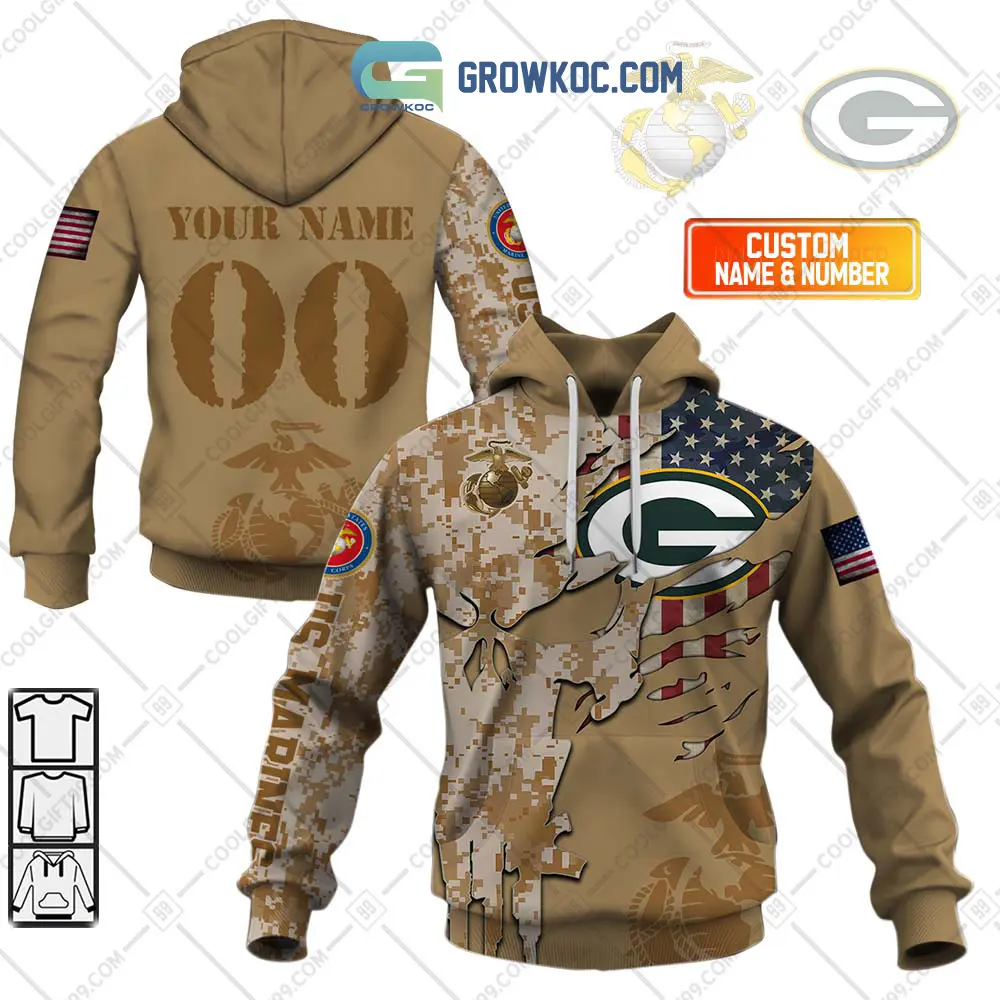 Green Bay Packers Marine Camo Veteran Personalized Hoodie Shirts ...
