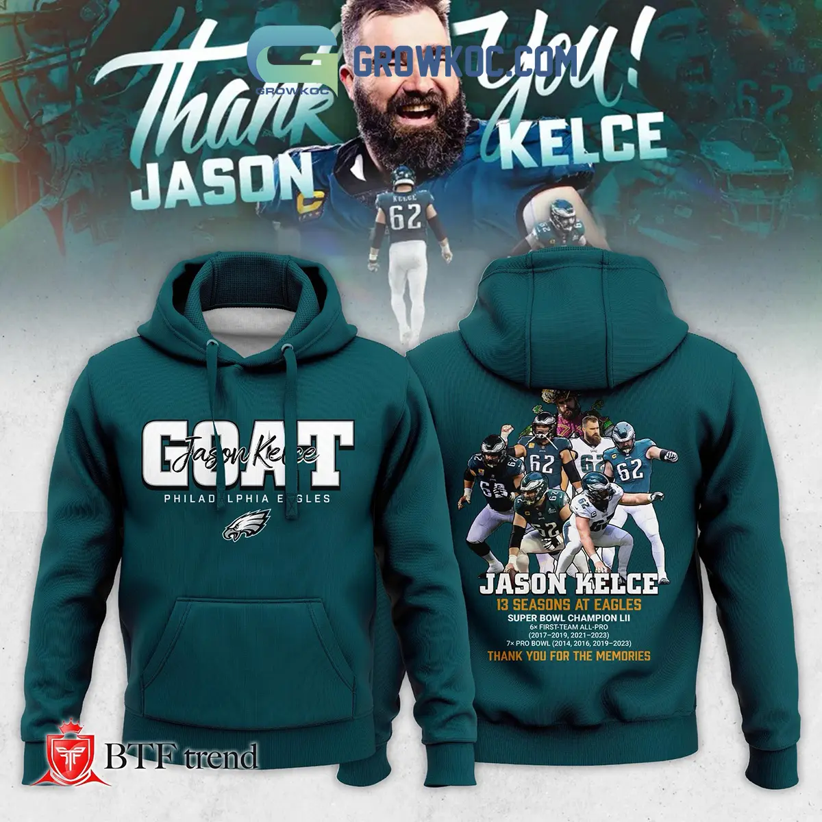 Jason Kelce 13 Seasons At Philadelphia Eagles Hoodie Shirts - Hearthtops Store