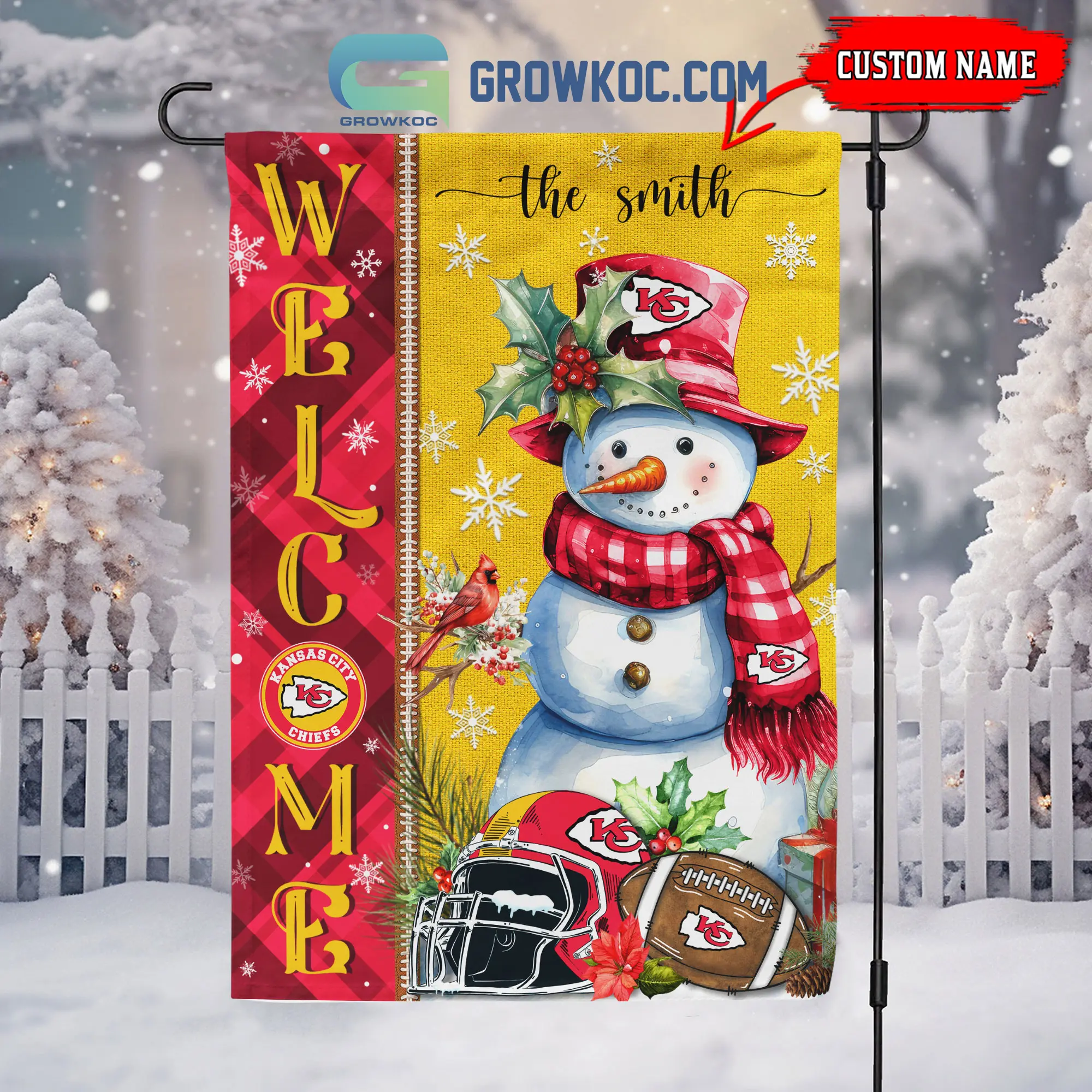 Kansas City Chiefs Football Snowman Welcome Christmas Personalized ...