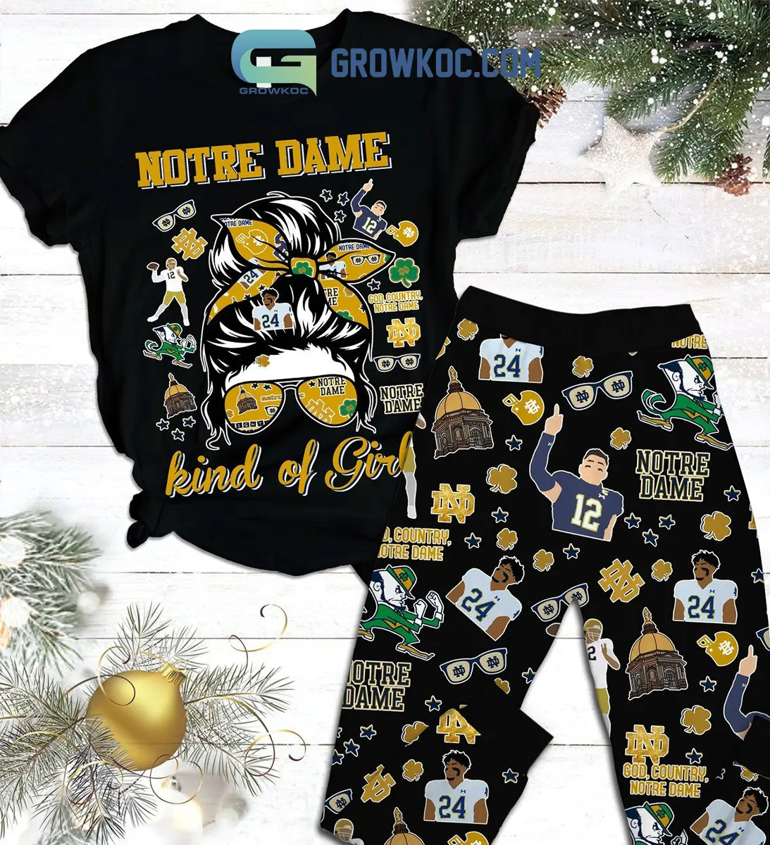 Notre Dame Fighting Irish Kind Of Girl Fleece Pajamas Set - Hearthtops ...