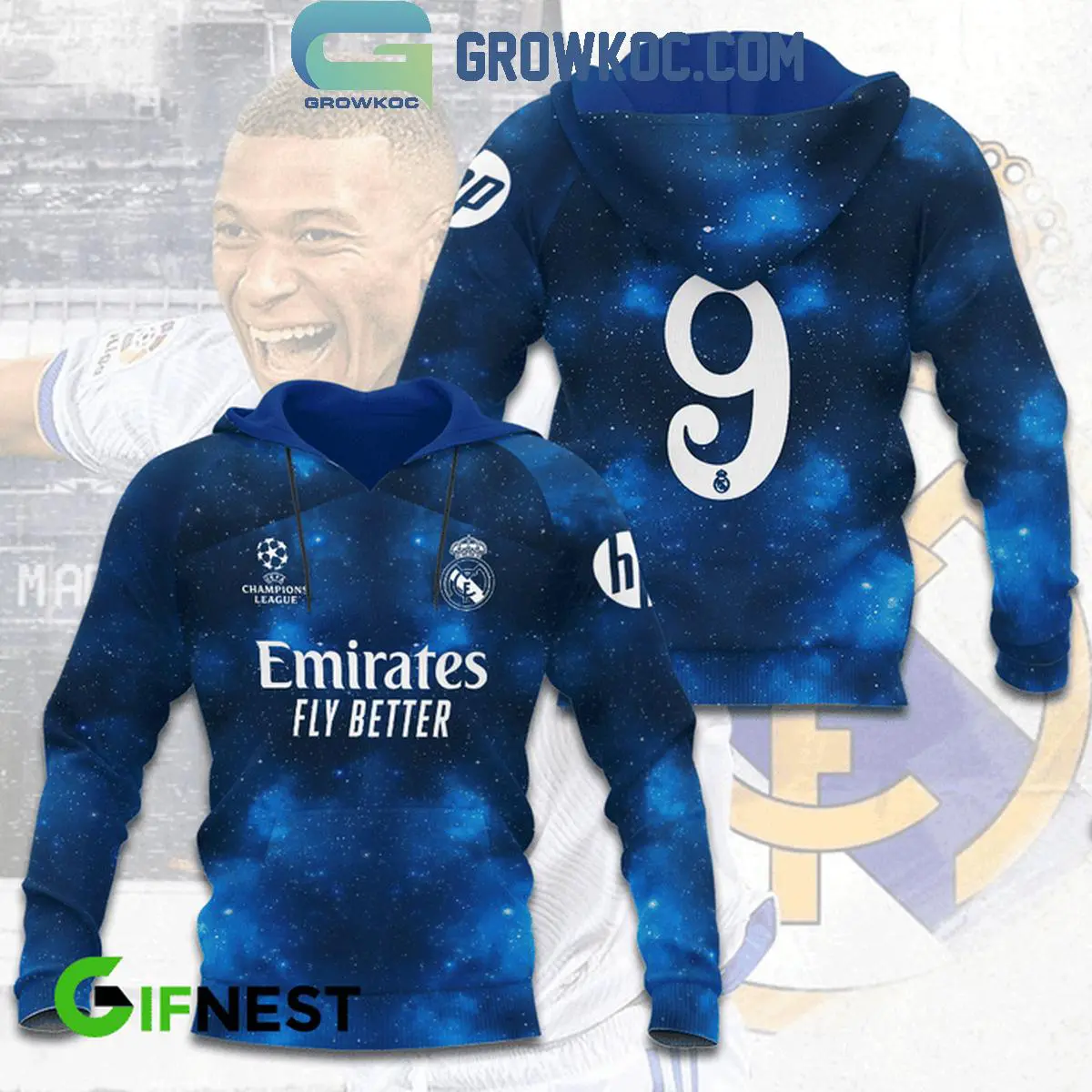 Real Madrid Kylian Mbappe Number 9 Hoodie T-Shirt - Hearthtops Store