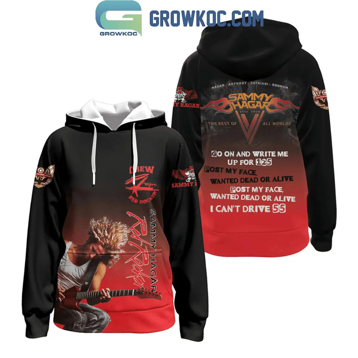 Sammy Hagar 2024 Tour The Best Of All Worlds Crew Red Rocket Hoodie ...