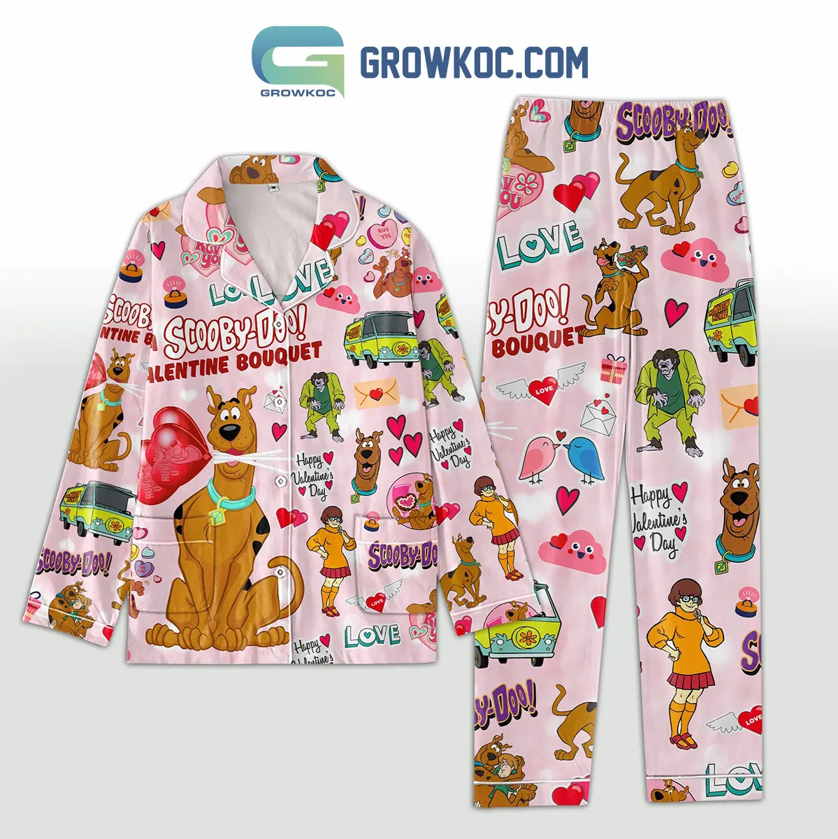 Scooby-Doo Love Bouquet Valentine Polyester Pajamas Set - Hearthtops Store