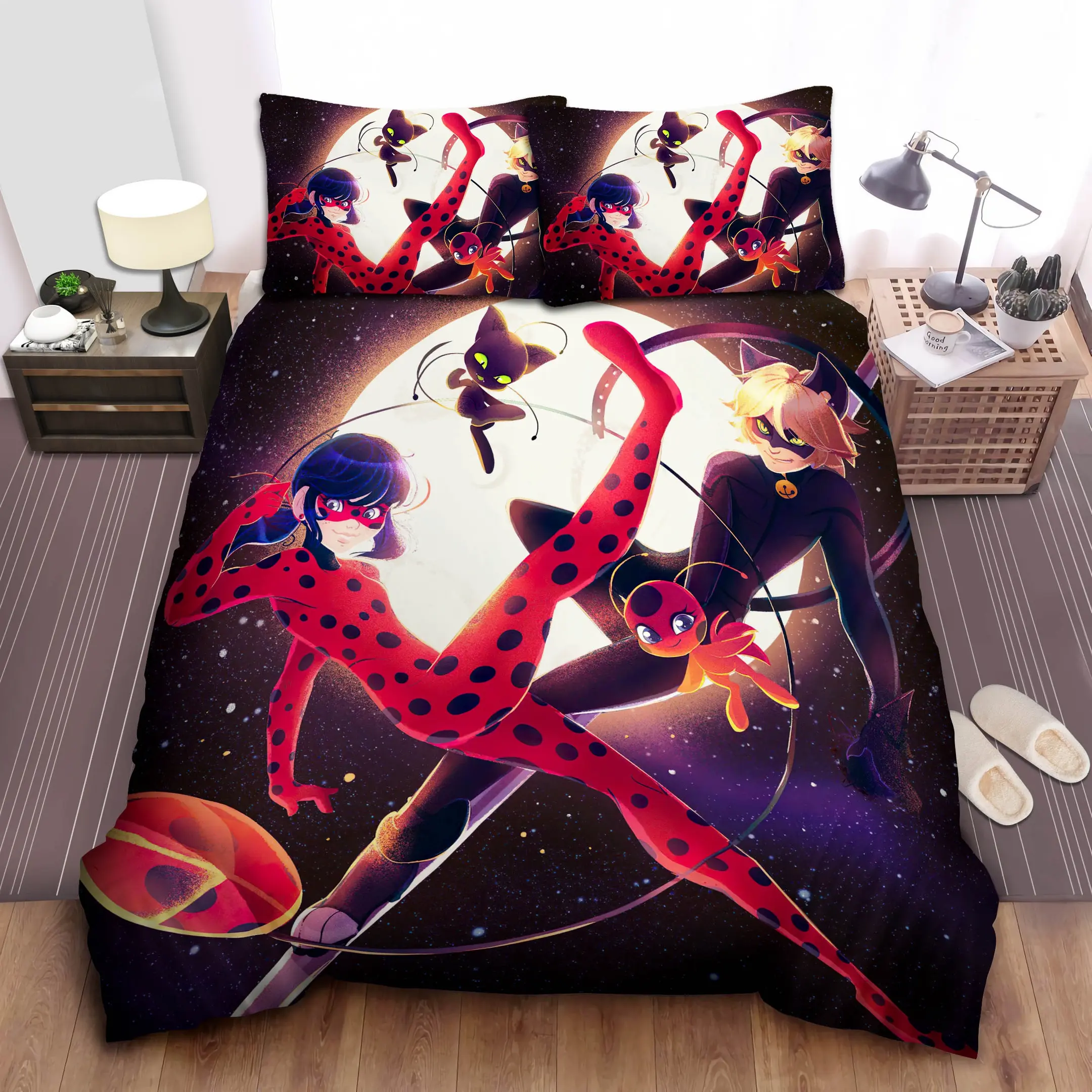 Ladybug & Cat Noir Bedding Sets: Duvet Cover, Bed Sheets with Tikki and ...