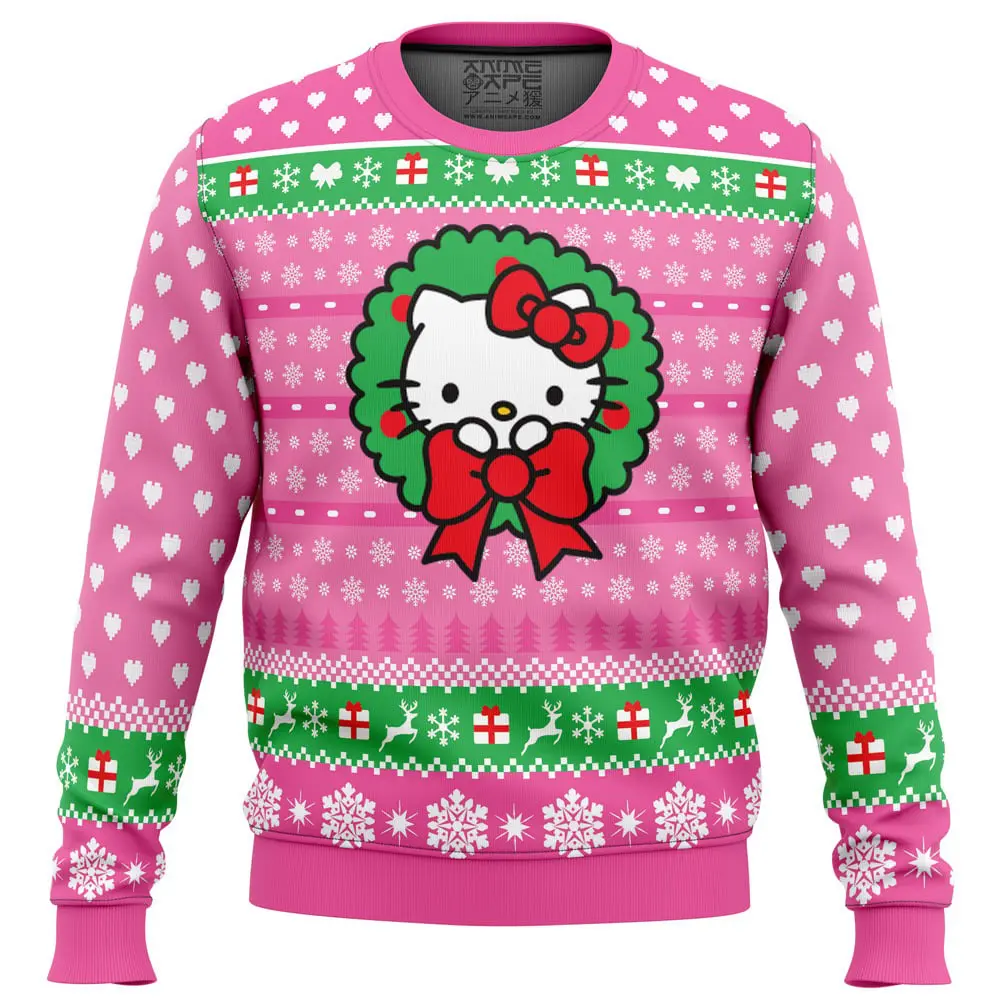Cute Xmas Face Hello Kitty Christmas Sweater - Hearthtops Store